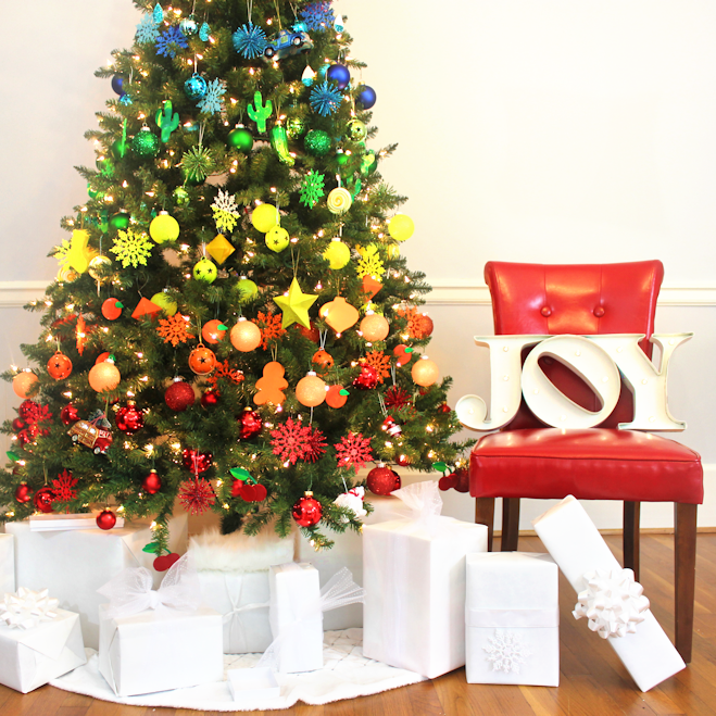 Rainbow decorated christmas tree store