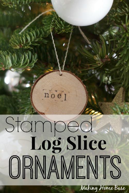 Stamped Log Slice Ornaments - Making Home Base - Lines Across