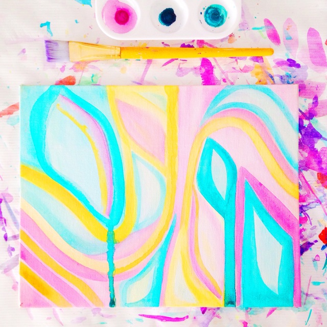 DIY Abstract Watercolor Canvas - Lines Across